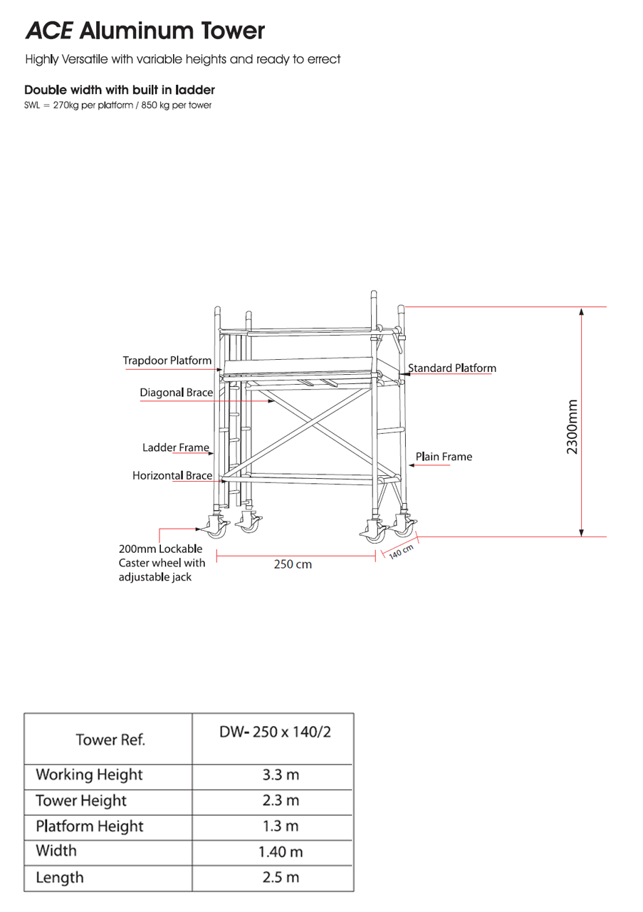 Aluminium Folding Tower 1.8L x 0.8W/ 3.0H - ACE SCAFFOLDINGS