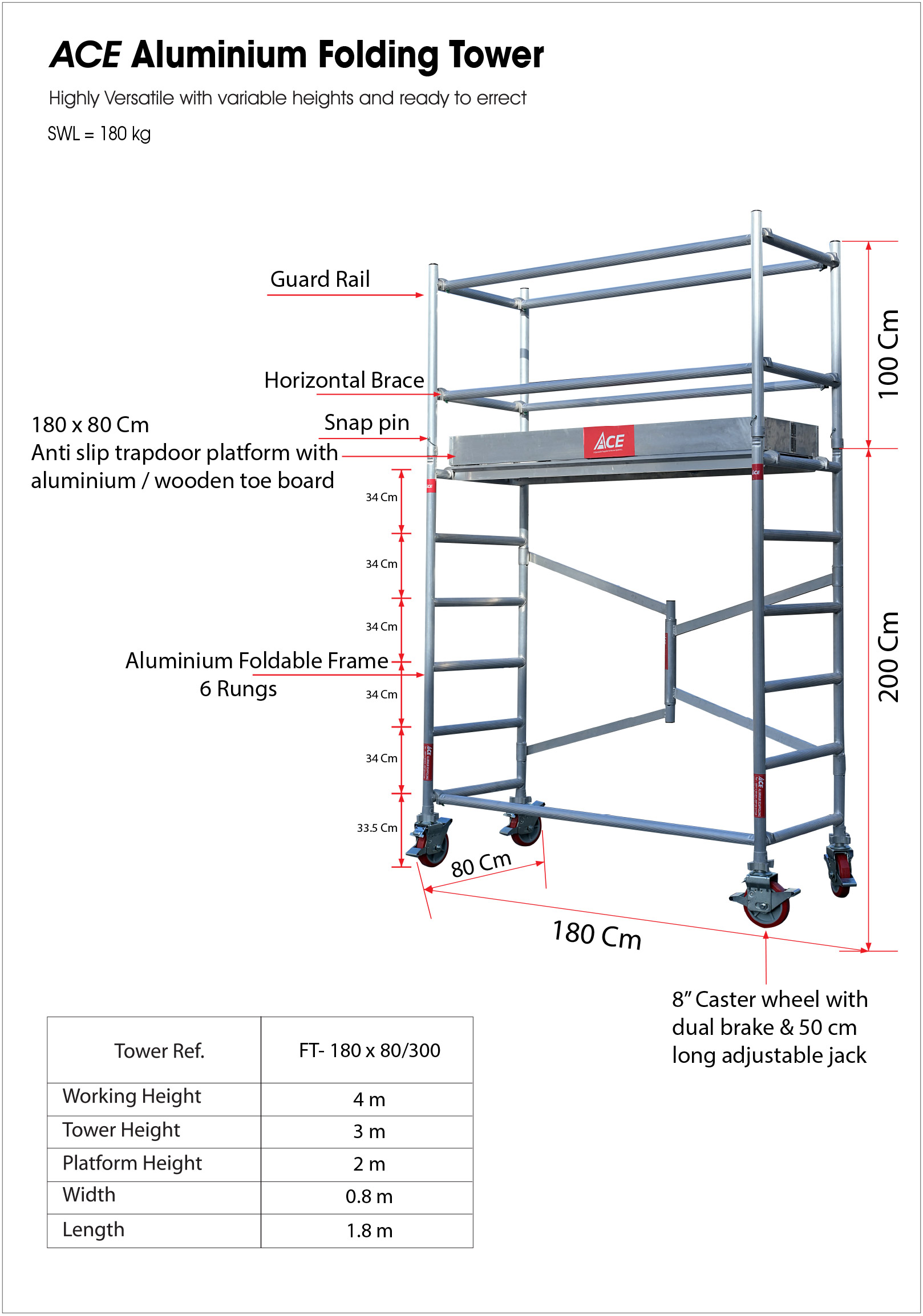 Aluminium Folding Tower 3 x 1.8 M - ACE SCAFFOLDINGS